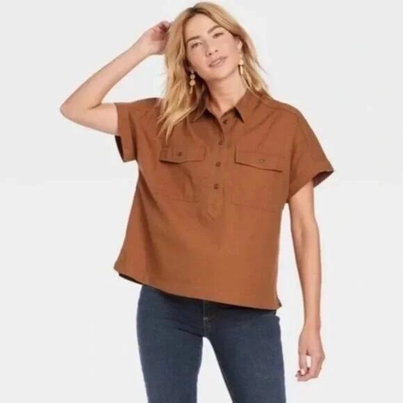 Universal Thread | Tops | Universal Thread Rust Henley Collared Polo ...